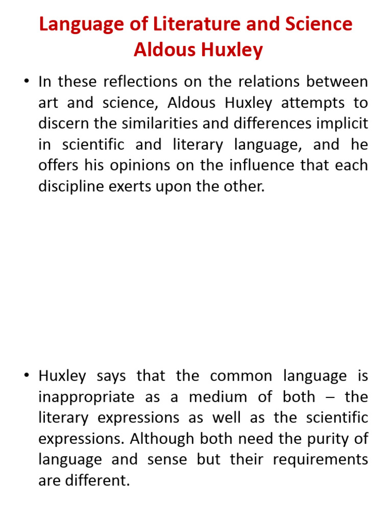 Huxley on Art and Science Language Differences | PDF