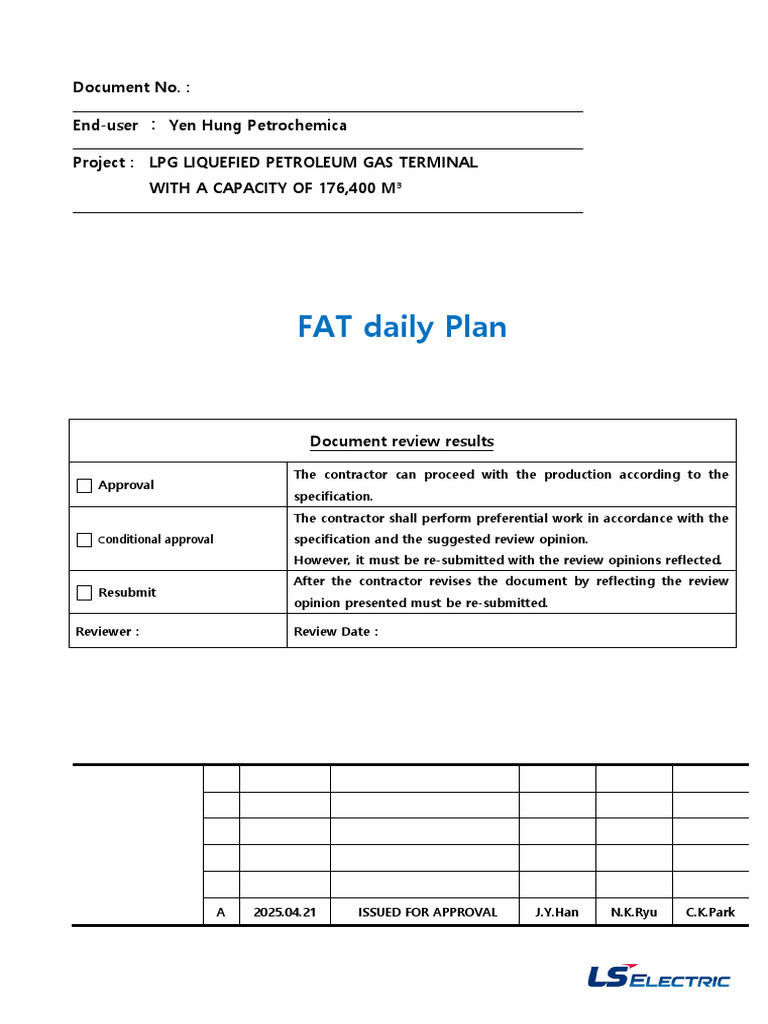 LPG Terminal FAT Daily Plan Overview | PDF | Liquefied Petroleum Gas