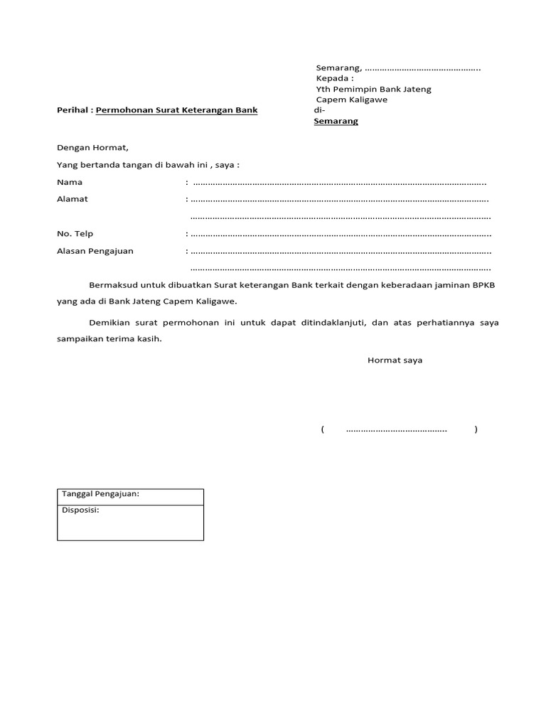Permohonan Surat Keterangan Bank Jateng | PDF