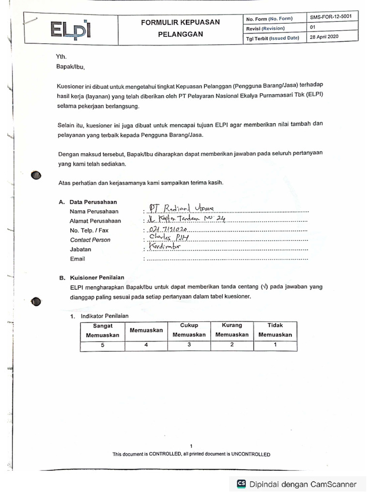 Formulir Kepuasan Pelanggan CM3 Feb 2025 | PDF