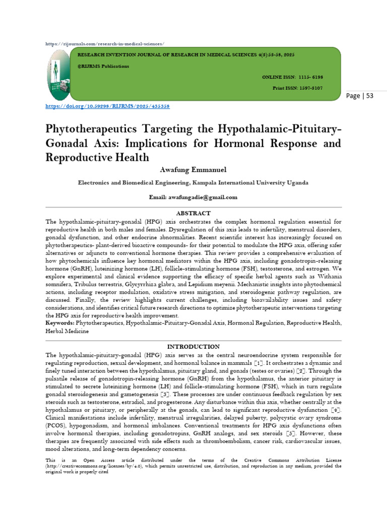 Phytotherapeutics and HPG Axis Insights | PDF | Luteinizing Hormone ...