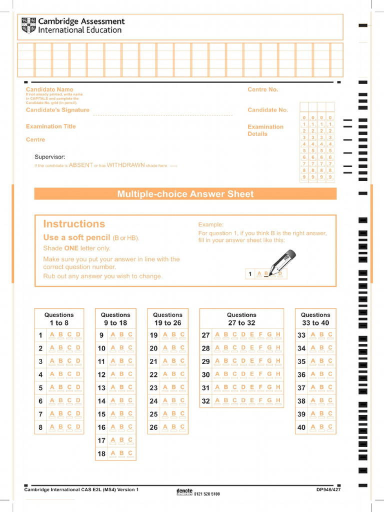 Multi Choice Answer Sheet Form For Cambridge Igcse Processed | PDF