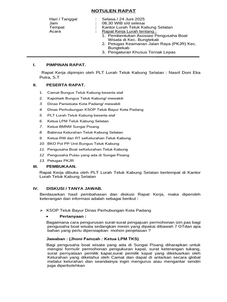 Draft Notulen Rapat Lurah-PPTK | PDF