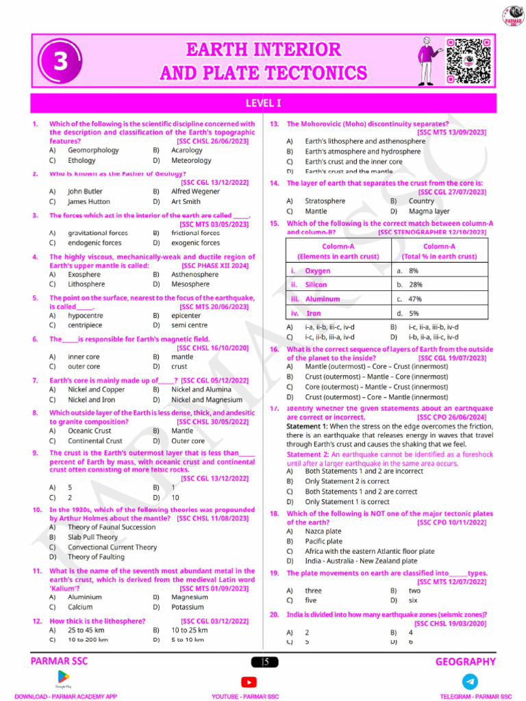Earth Interior and Plate Tectonics - Eng MCQ - Little Boy | PDF