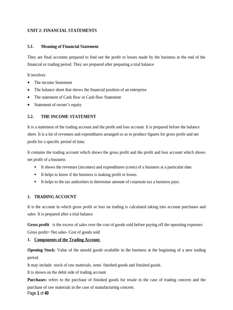 Unit 2 Financial Statements | PDF | Balance Sheet | Debits And Credits