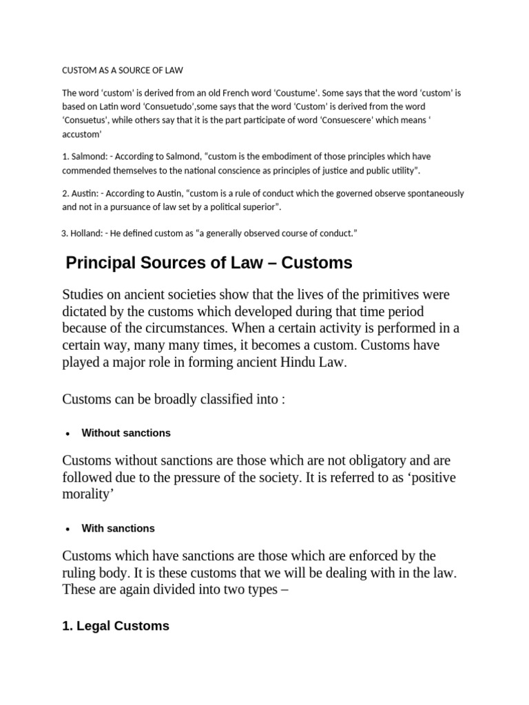 Custom As A Source of Law | PDF | Public Policy Doctrine | Common Law