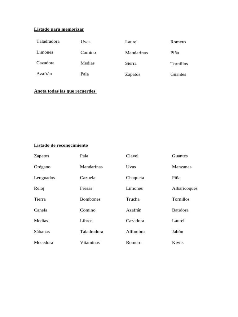 Listado para Memorizar | PDF