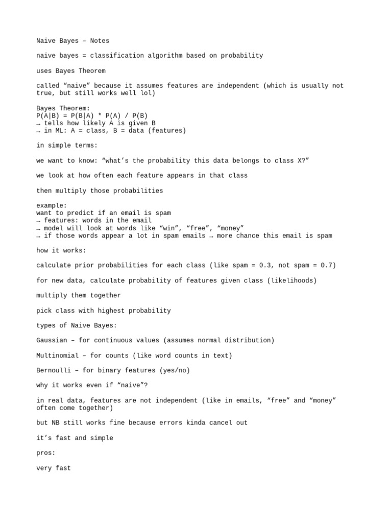 Naive Bayes - Notes | PDF