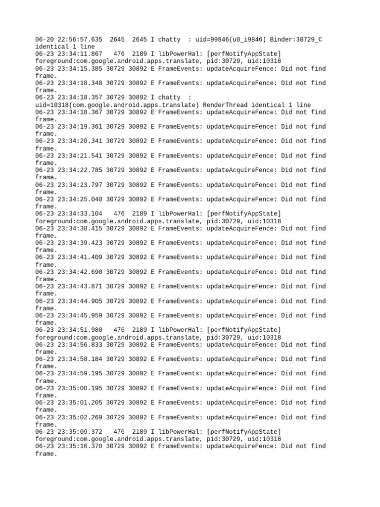Android App Performance Log Errors | PDF