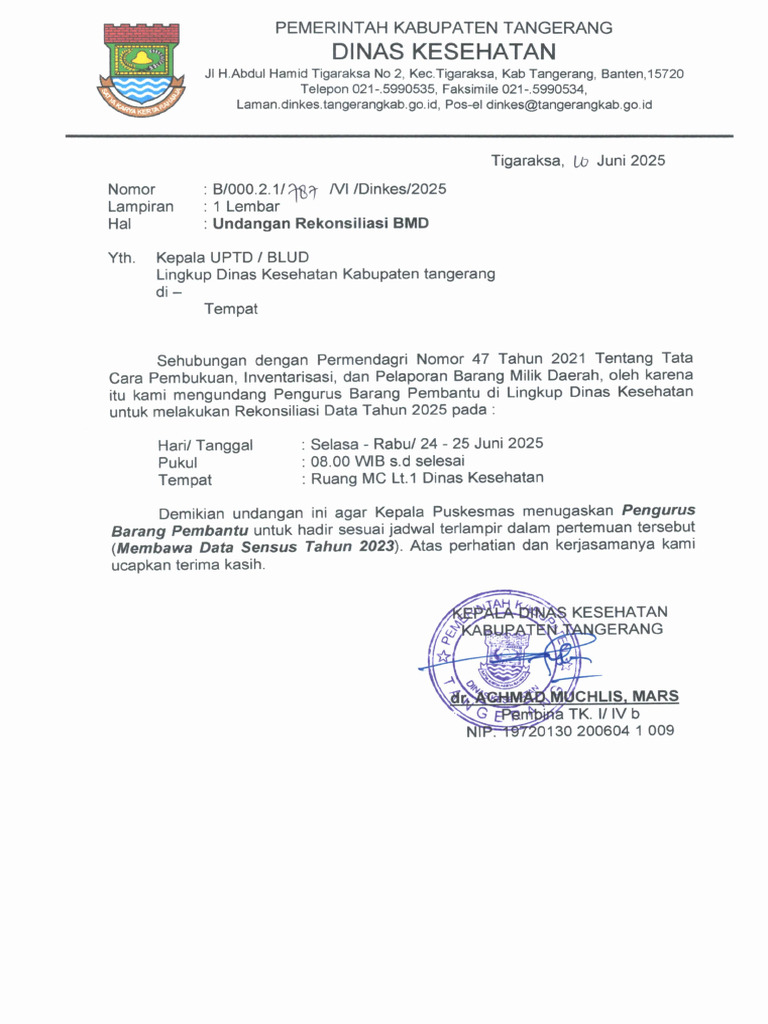 Undangan Rekonsiliasi BMD | PDF