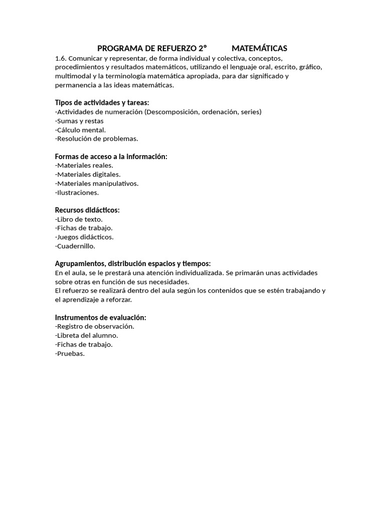 Programas de Refuerzo y Profundización 2º | PDF | Aprendizaje | Salón ...