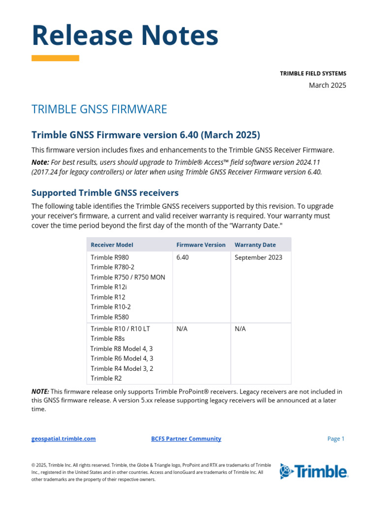 Trimble Survey GNSS Firmware Release Notes v6.40 | PDF | Electronics ...