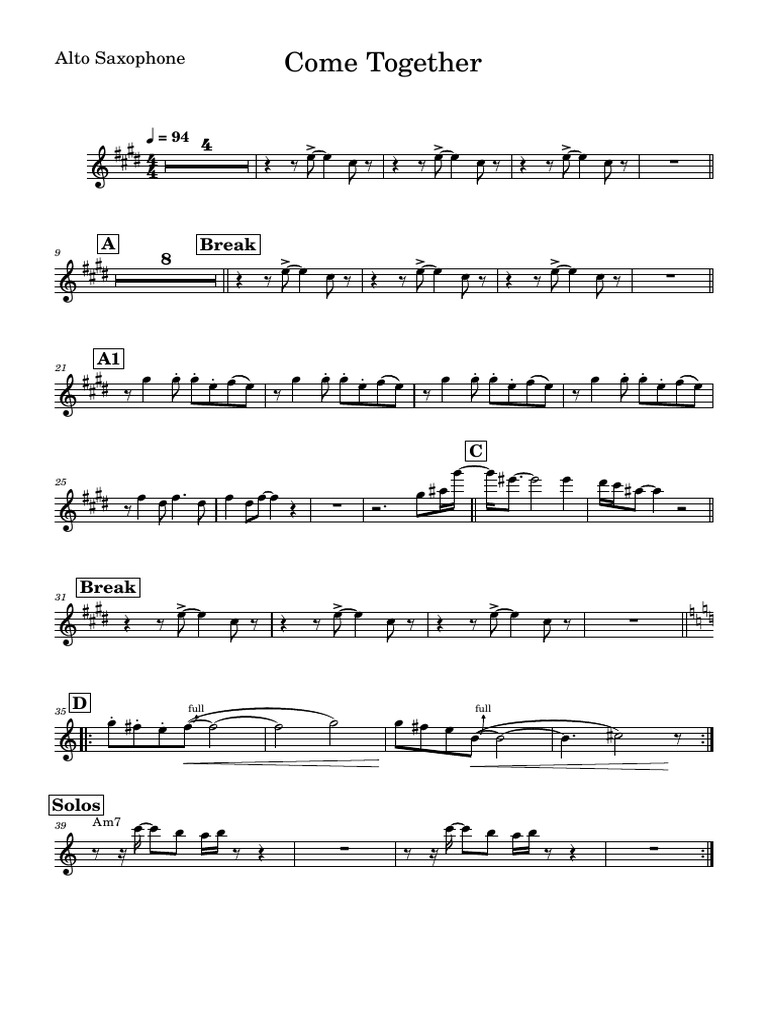 Come Together-Alto Saxophone | PDF