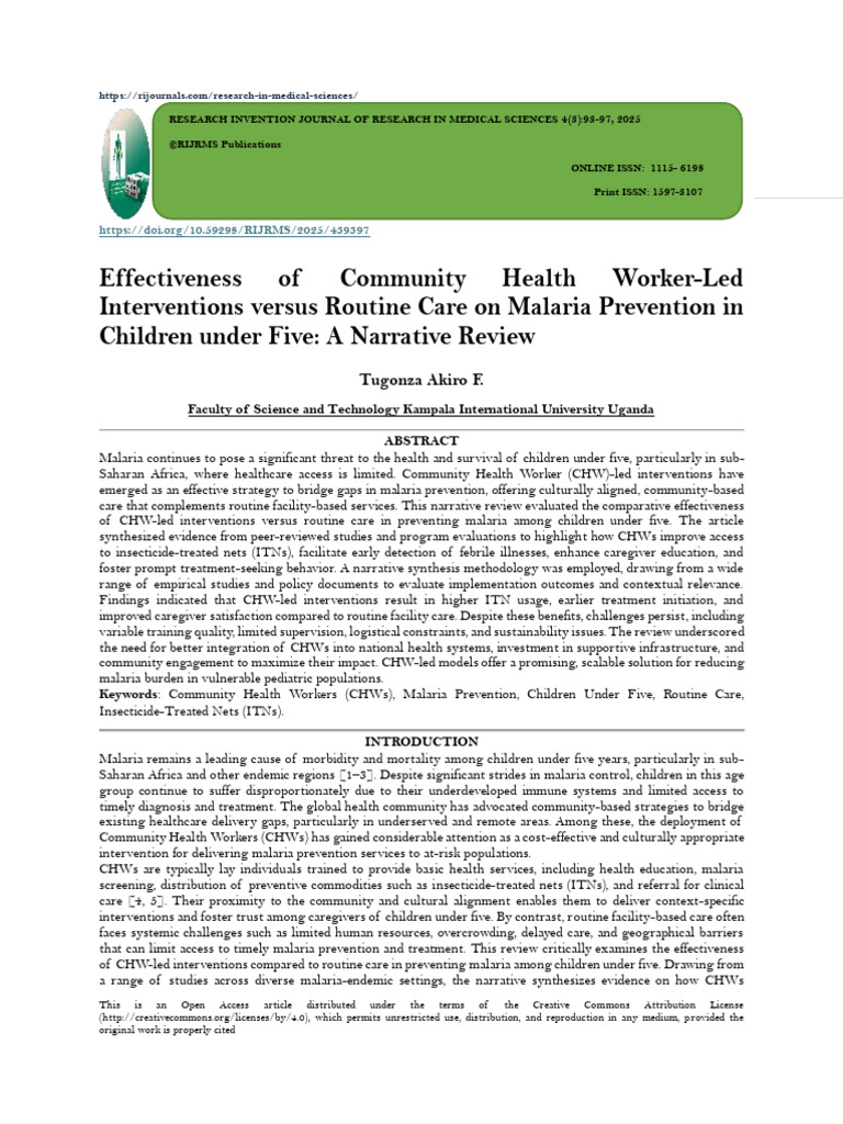 Effectiveness of Community Health Worker-Led Interventions Versus ...
