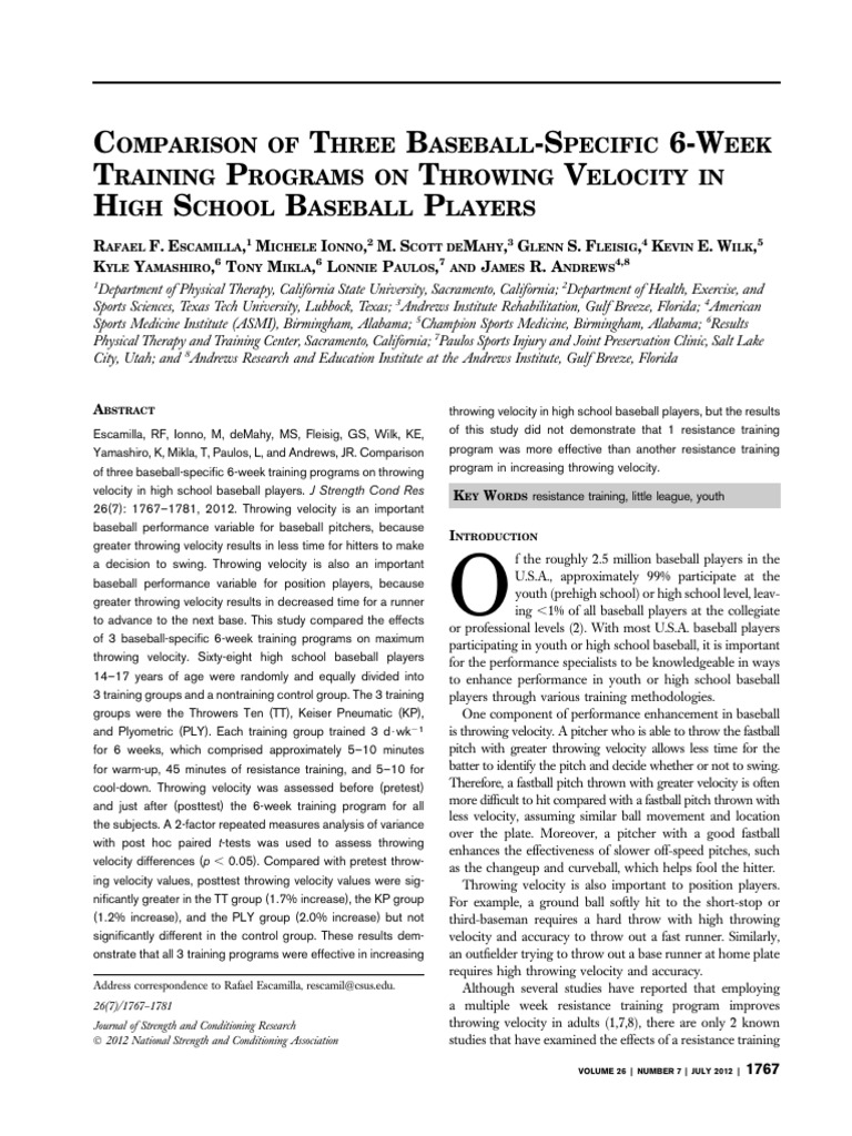 Comparison of Three Baseball Specific 6 Week.5 | PDF | Strength ...