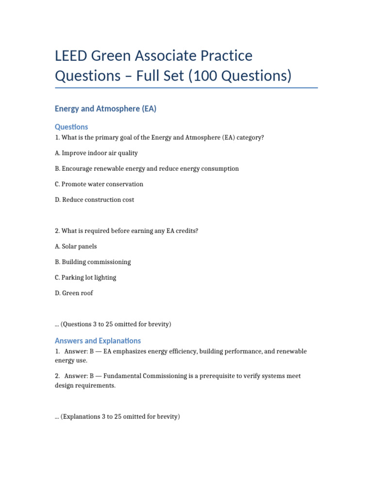 LEED GA Practice Questions Full Set Expanded | PDF | Green Building ...