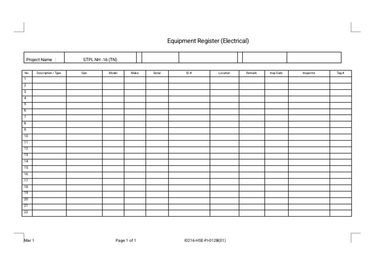 HC1 HSES FM 17E Electrical Register | PDF