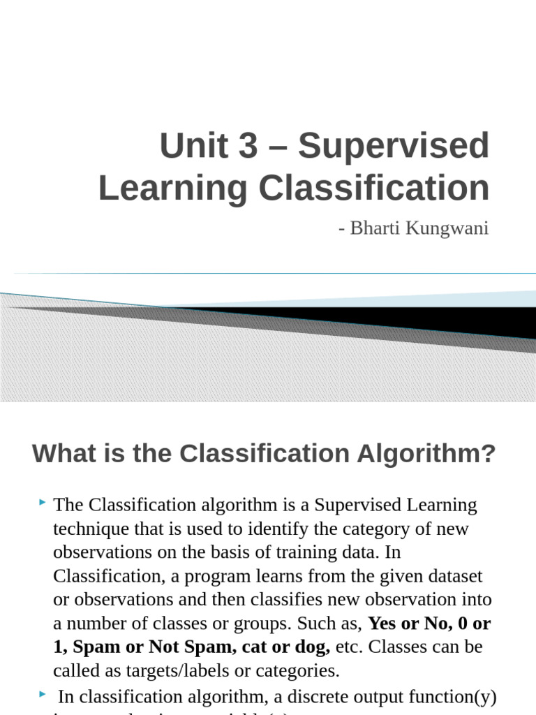 Supervised Learning: Classification Algorithms | PDF | Statistical Classification | Support ...