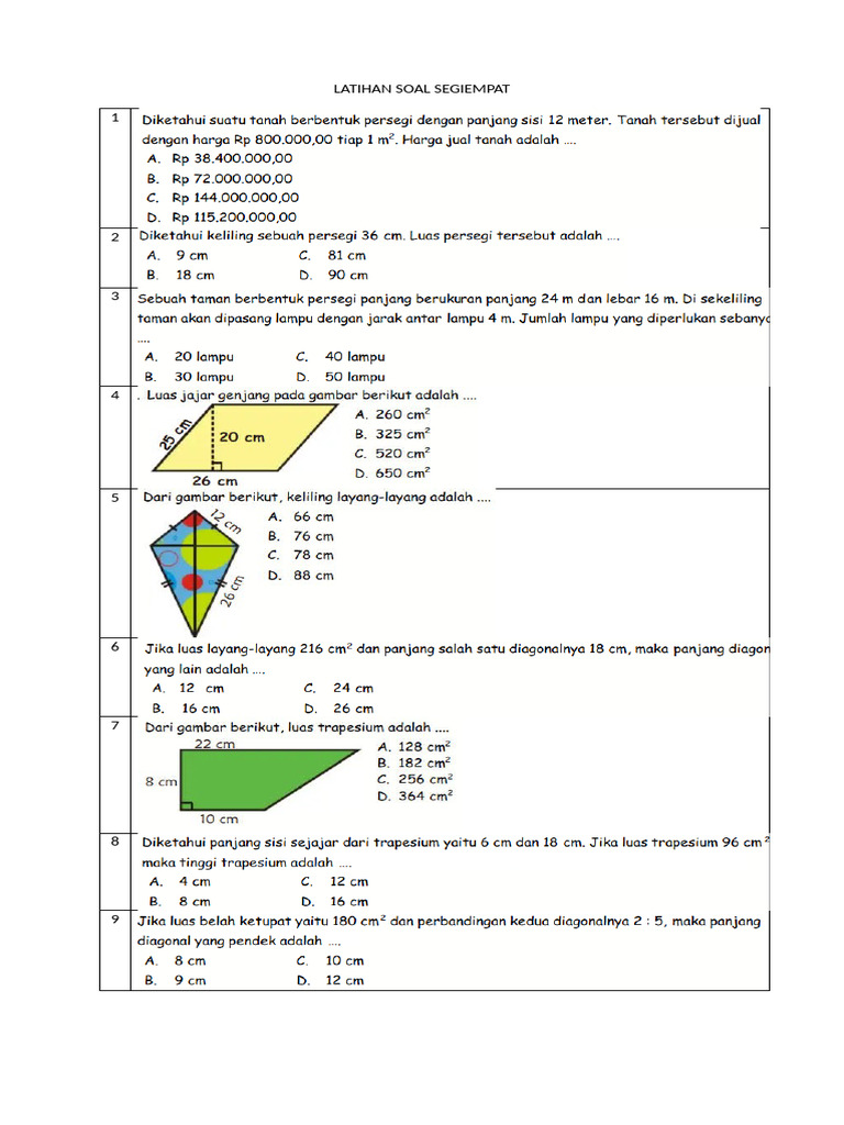 Latihan Soal Segiempat | PDF