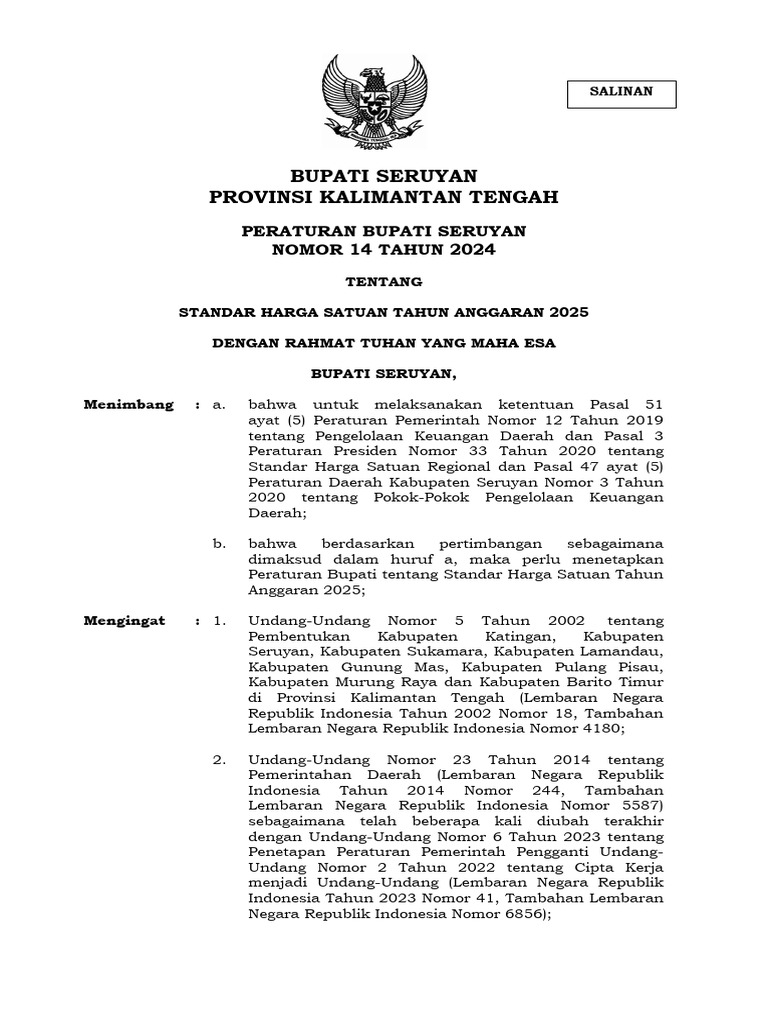 Perbup Seruyan No. 14 Tahun 2024 | PDF