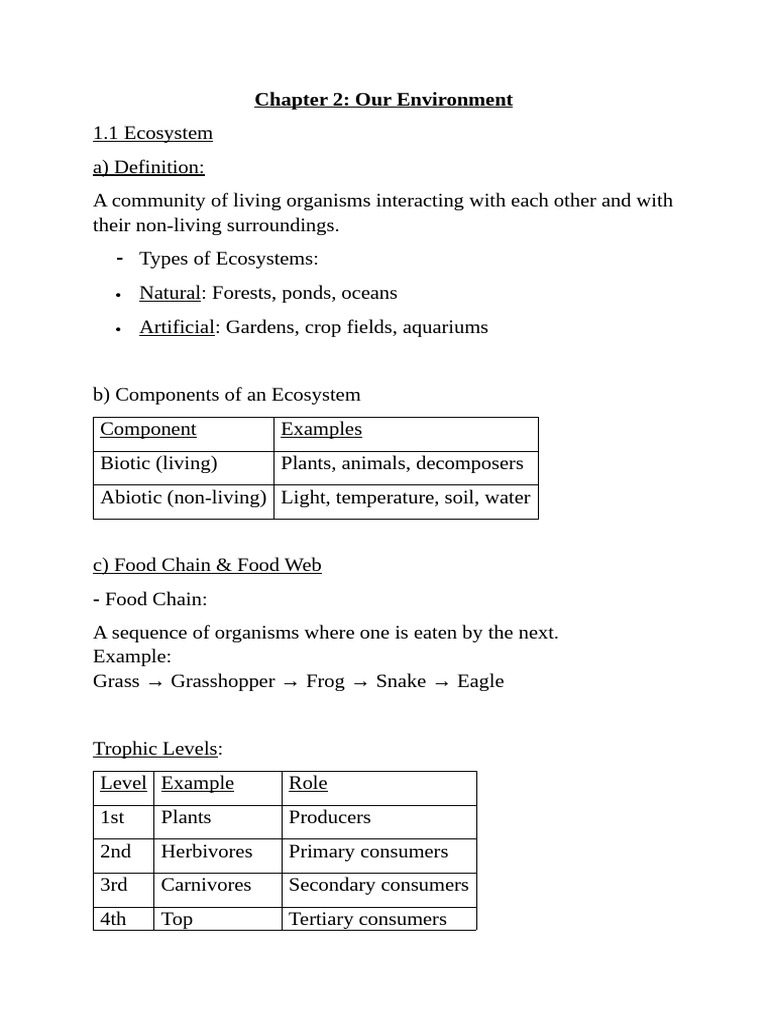 Chapter 2 - Our Environment (CBSE) | PDF | Ecosystem | Food Web
