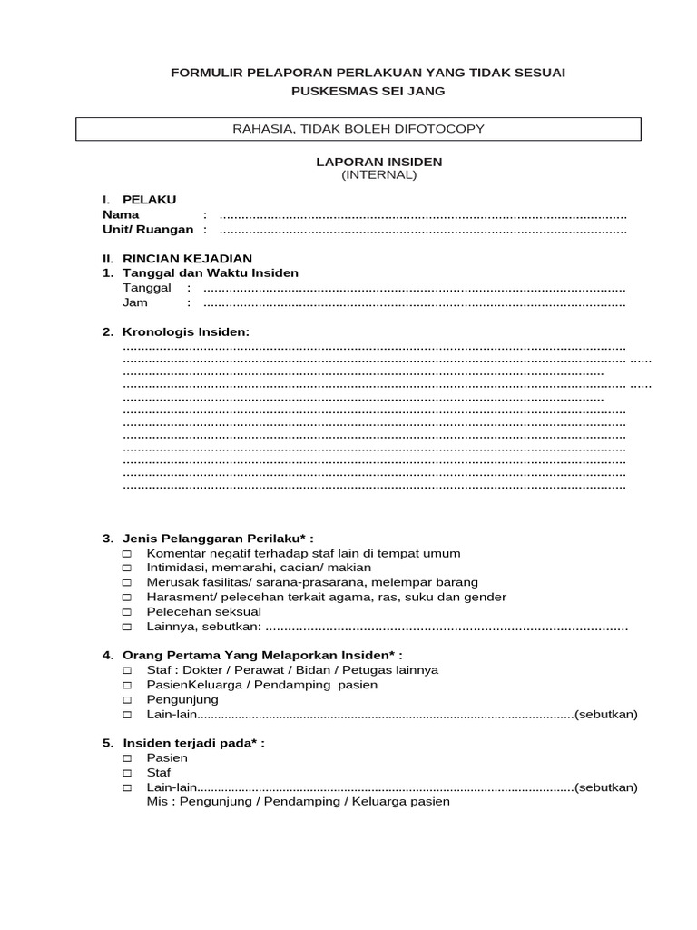 Form Pelaporan Perilaku Tidak Sesuai | PDF
