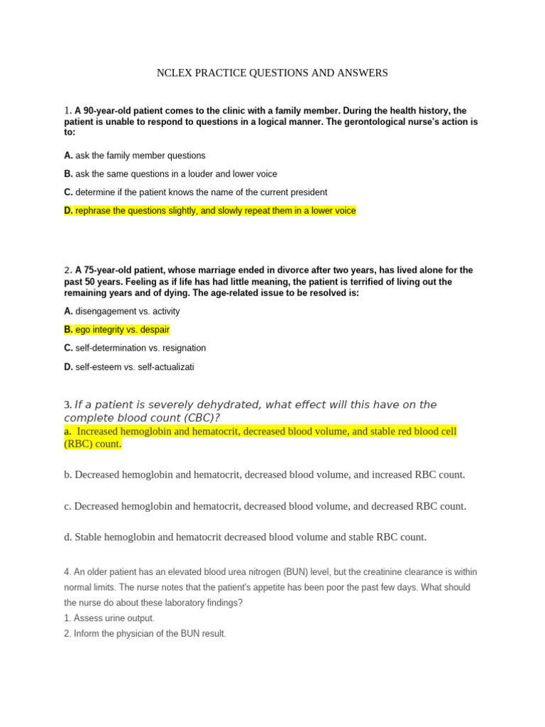 Geriatric NCLEX Practice Questions | PDF | Dementia | Heart