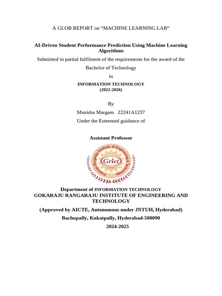 Machine Learning Glob (22241a1237) | PDF | Support Vector Machine | Machine Learning