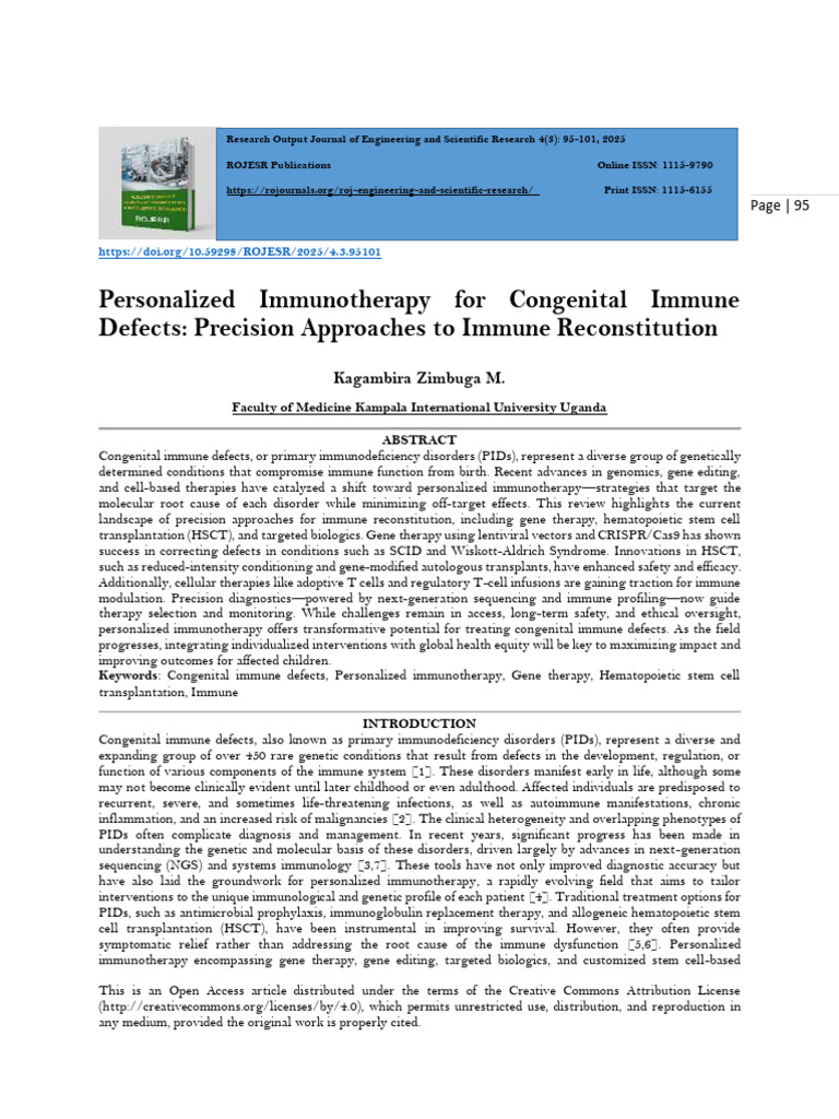 Personalized Immunotherapy For Congenital Immune Defects: Precision ...
