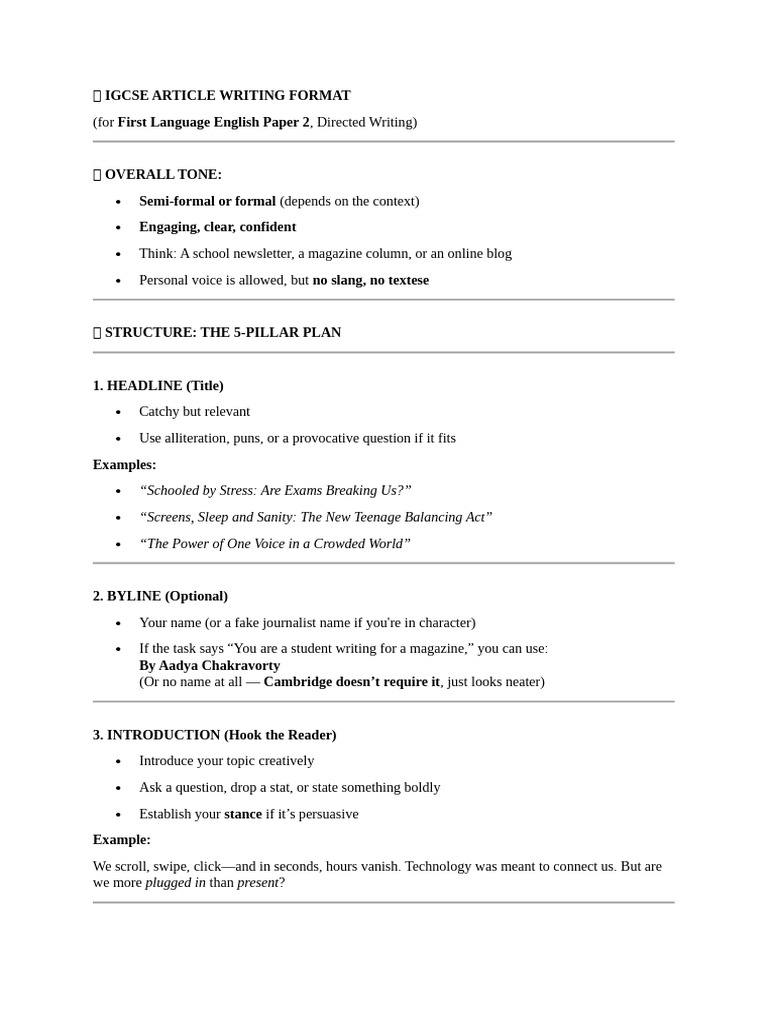 Igcse Article Writing Format | PDF