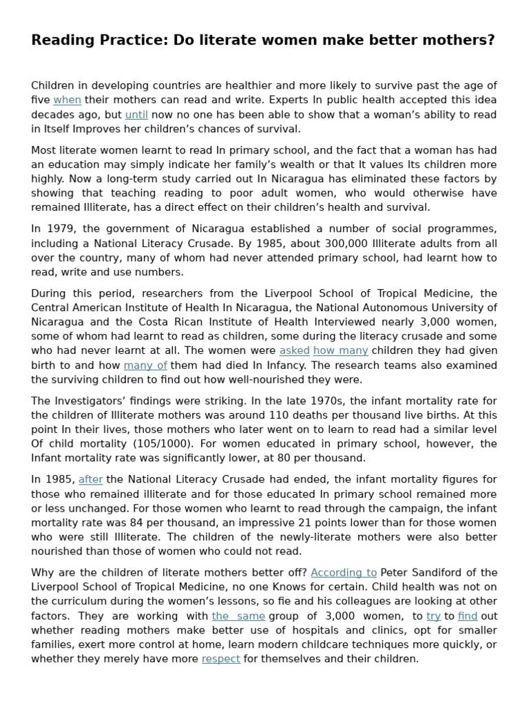 Impact of Maternal Literacy on Child Health | PDF | Literacy | Infant ...