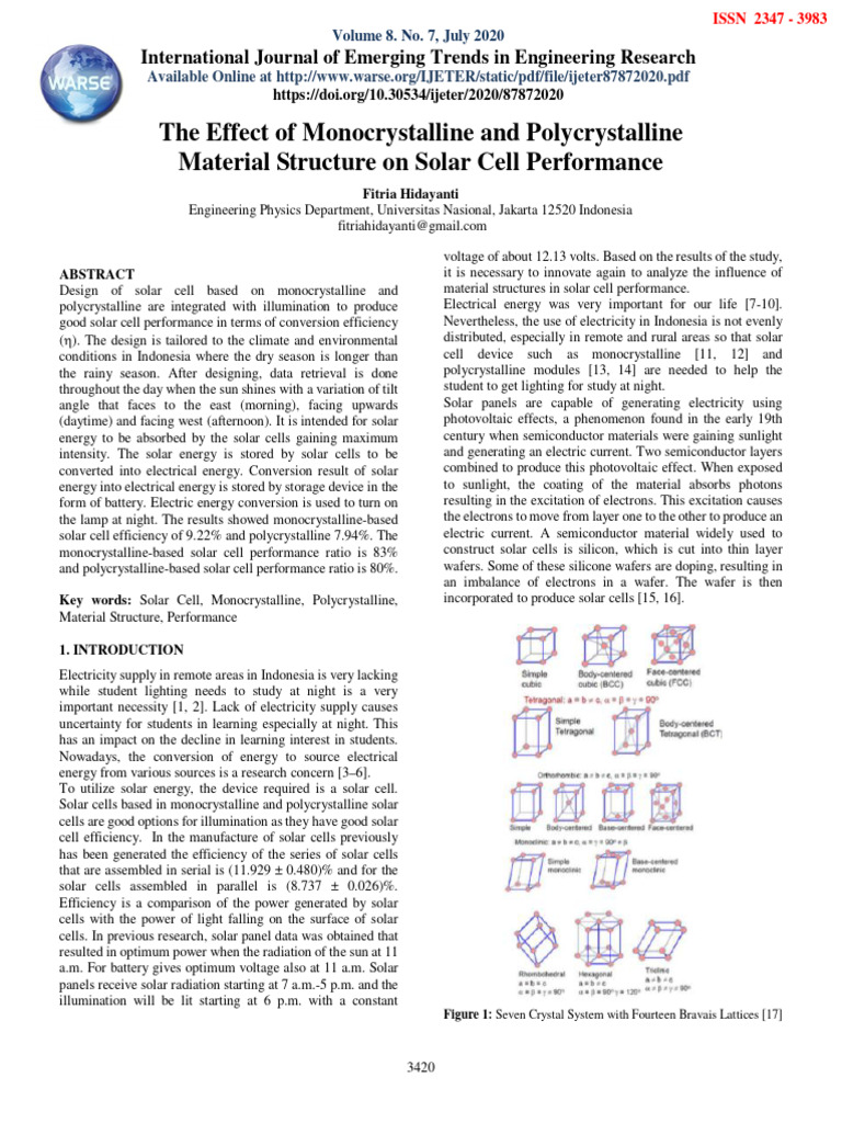 Solar Irradiation Effects on Cell Types | PDF | Solar Cell | Crystal ...