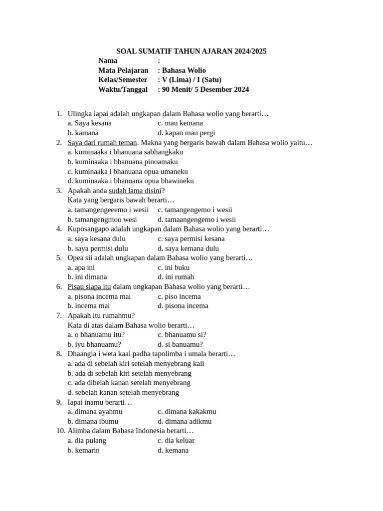 Ungkapan Sehari-hari Bahasa Wolio | PDF