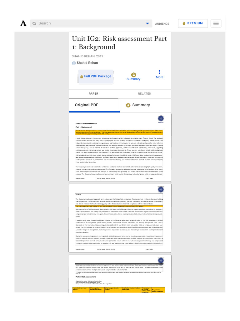 (PDF) Unit IG2 - Risk Assessment Part 1 - Background - Shahid Rehan - Academia | PDF ...