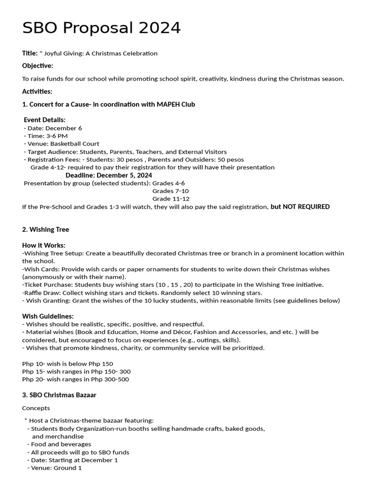 SBO Christmas Proposal 2024 | PDF