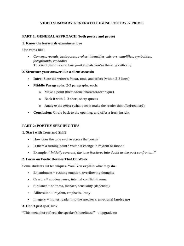 Video Summary Generated - Tips and Tricks For Poetry and Prose Paper ...