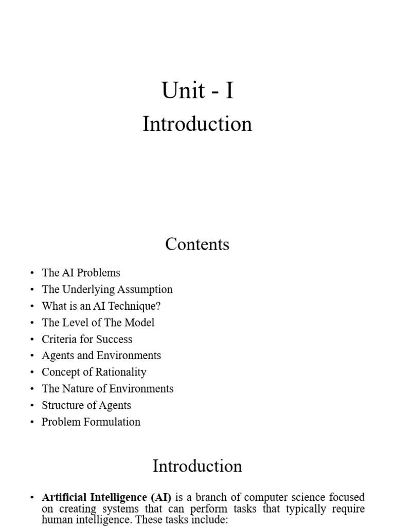 Unit-I Artificial Intelligence | PDF | Artificial Intelligence ...