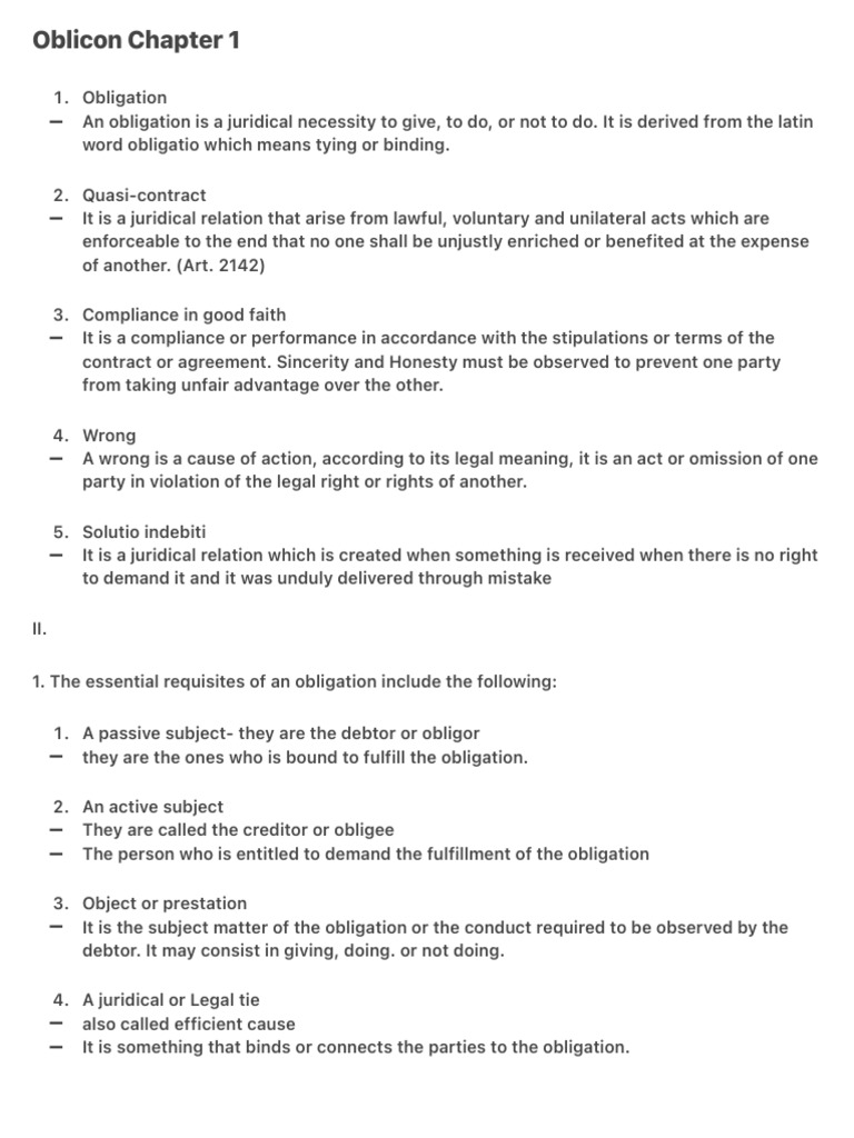 Oblicon Chapter 1 | PDF | Law Of Obligations | Legal Liability