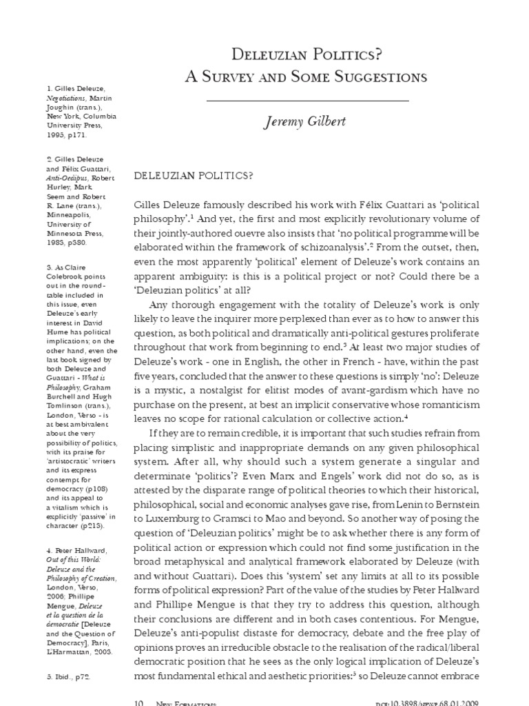 Exploring Deleuzian Politics: A Survey | PDF