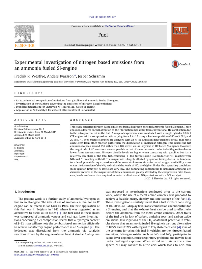 7-Experimental Investigation of Nitrogen Based Emissions From An Ammonia Fueled SI-Engine | PDF ...