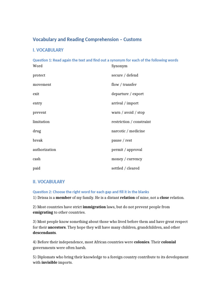 Vocabulary for Customs and Immigration | PDF