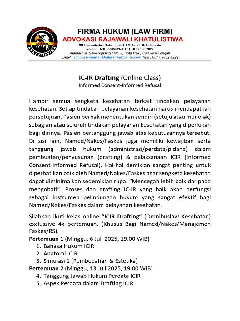 Informed Consent-Informed Refusal (ICIR) Drafting - Kelas Online Hukum Kesehatan - Juli 2025 | PDF