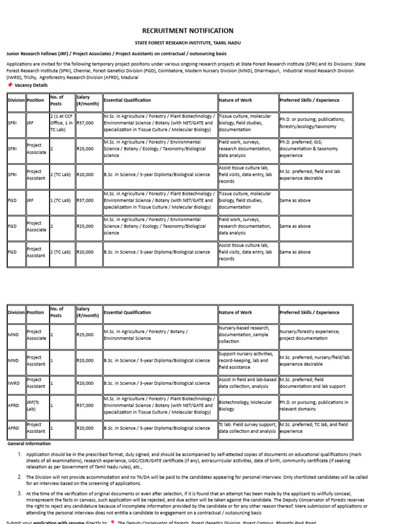 Announcement For JRF Project Associate Assitant Selection in Research ...