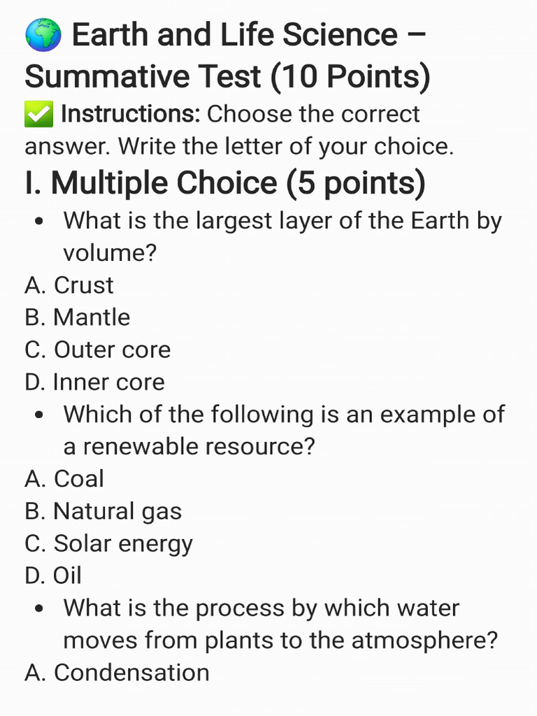 EARTHLIFESUMMATIVE3 | PDF