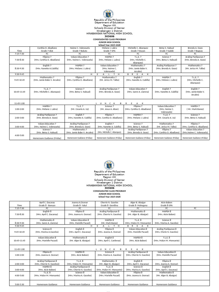 Junior High School Class Program 2025-2026 | PDF | Philippines
