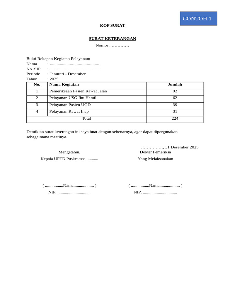 Contoh SKP Pelayanan Kesehatan 2025 | PDF
