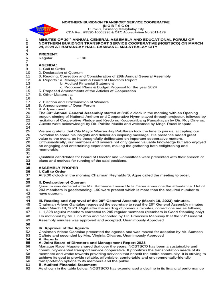 NOBTSCO 30th Annual Assembly Minutes | PDF