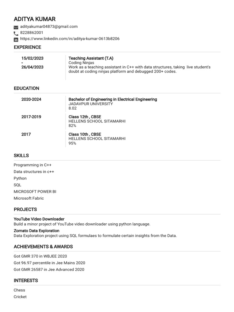 Aditya Kumar Resume | PDF