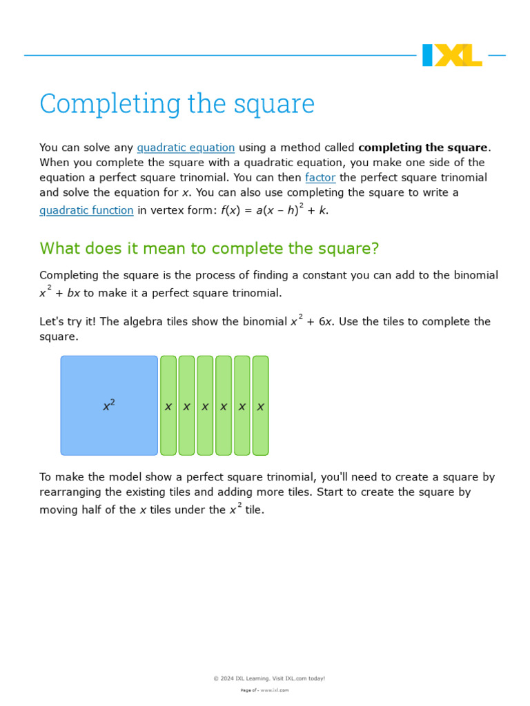 Completing the Square in Quadratics | PDF | Mathematical Objects ...