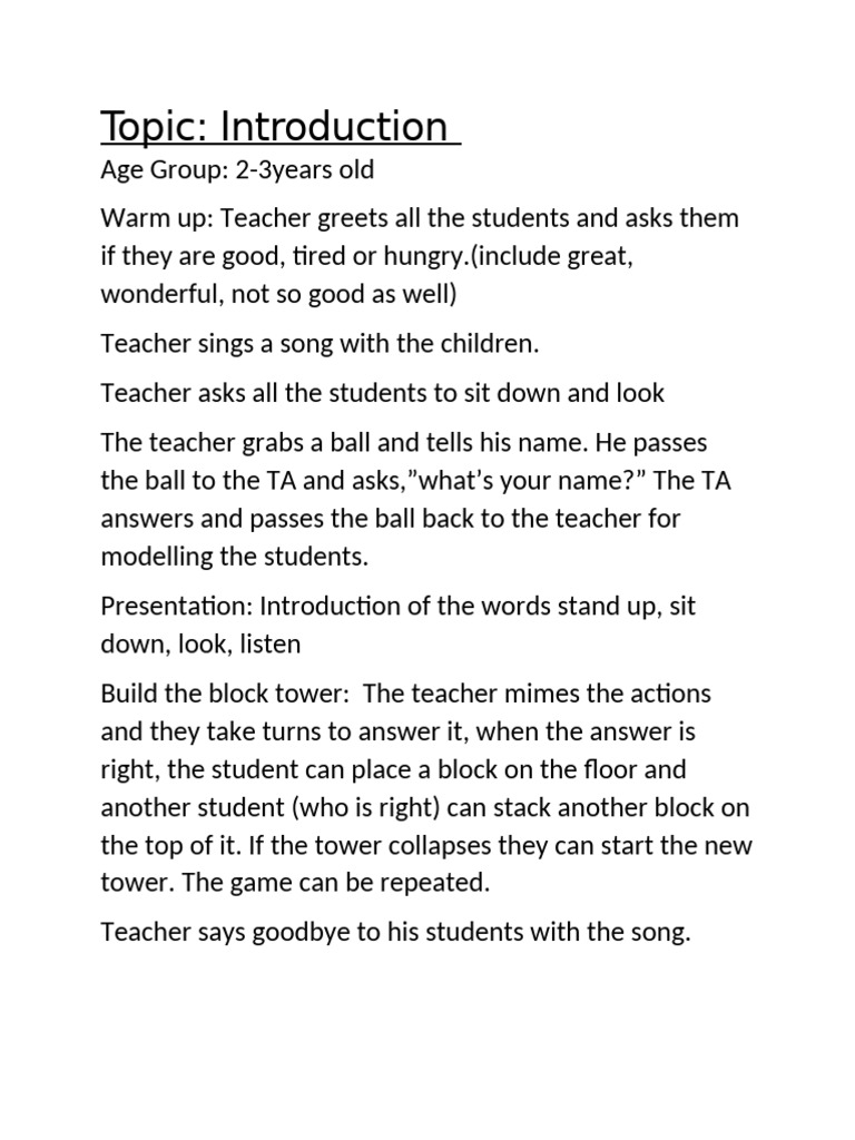 Lesson Plan Action Words Kindy | PDF